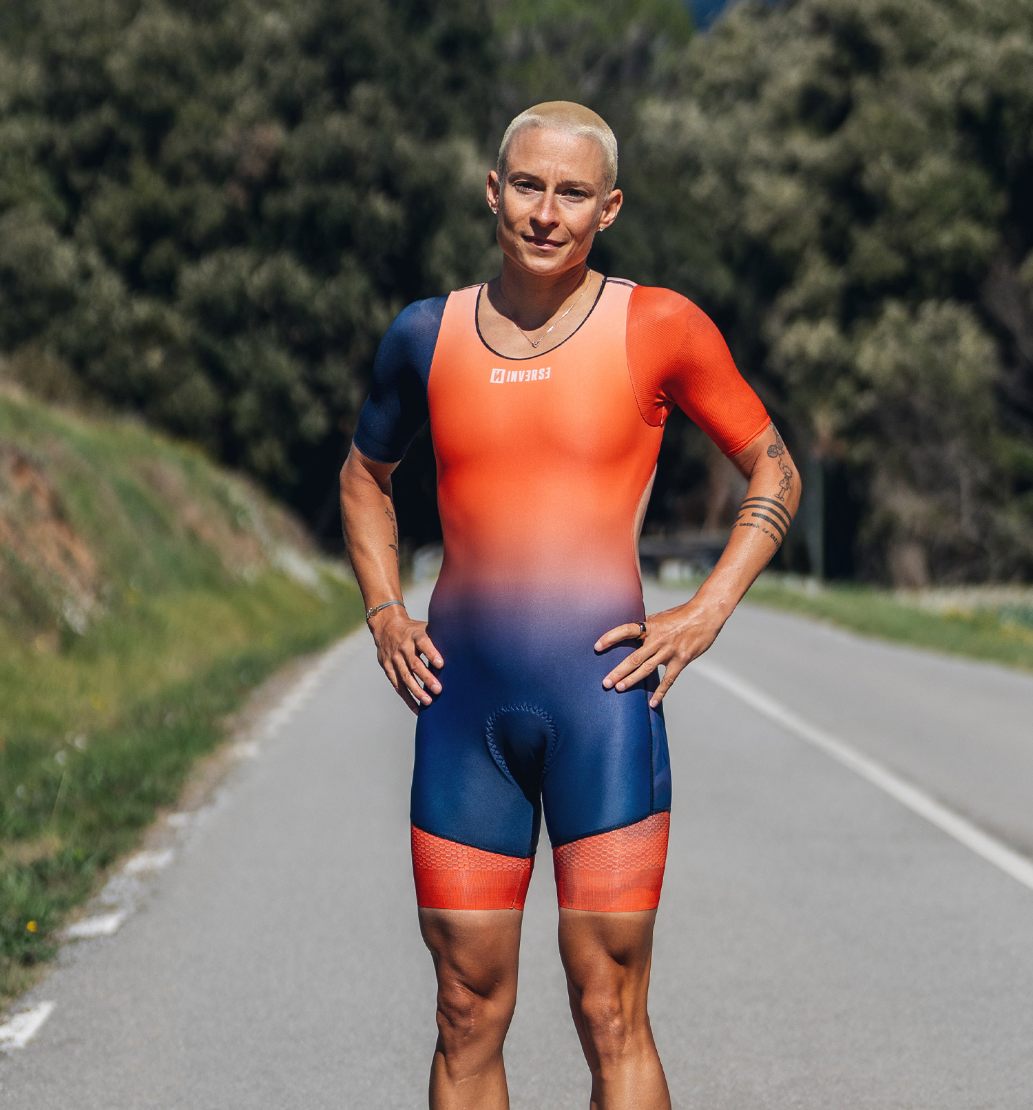 Open back short sleeve trisuit MARBLE + NICK